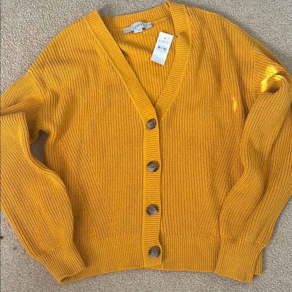 LOFT | Sweaters | Loft Yellow Cardigan Sweater With Vneck And Cozy Knit ...